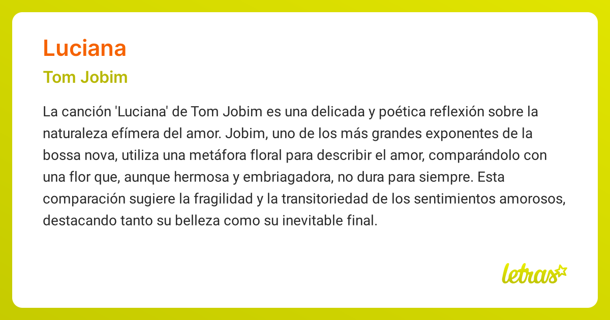 Significado de la canción LUCIANA (Tom Jobim) - LETRAS.COM