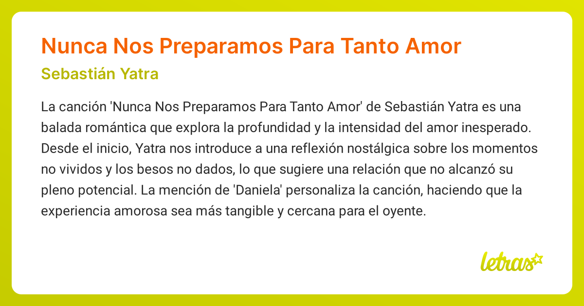 Significado de la canción Nunca Nos Preparamos Para Tanto Amor ...