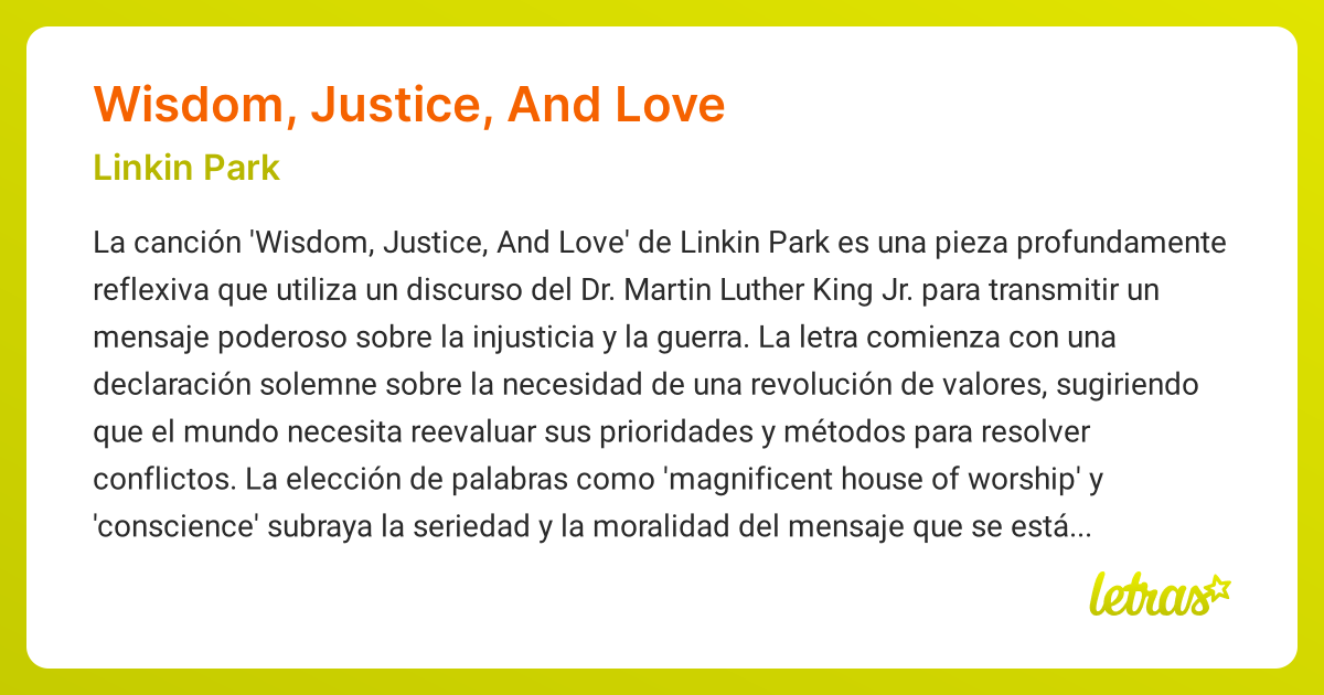 Significado de la canción WISDOM, JUSTICE, AND LOVE (Linkin Park ...