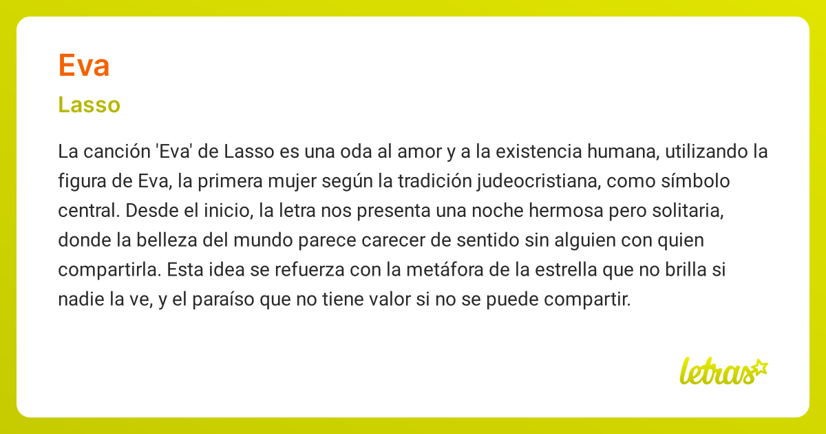 Significado de la canción EVA (Lasso) - LETRAS.COM
