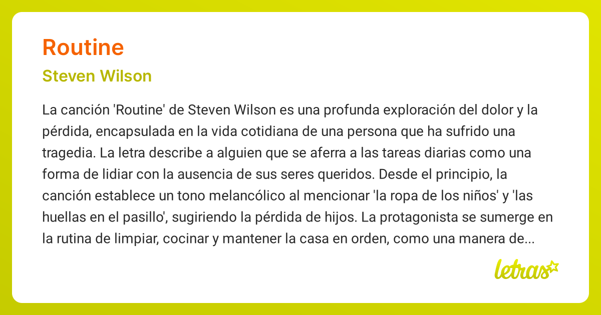 Significado de la canción ROUTINE (Steven Wilson) - LETRAS.COM