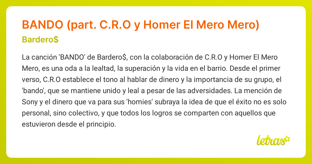 Significado de la canción BANDO (part. C.R.O y Homer El Mero Mero ...
