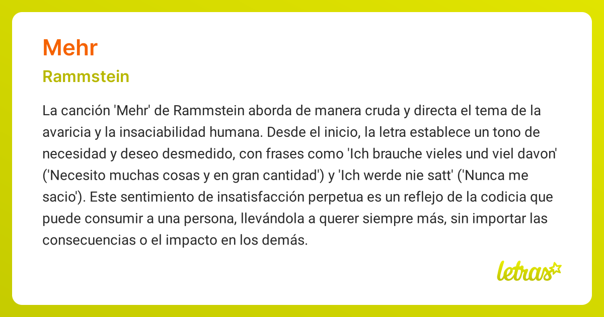 Significado de la canción MEHR (Rammstein) - LETRAS.COM