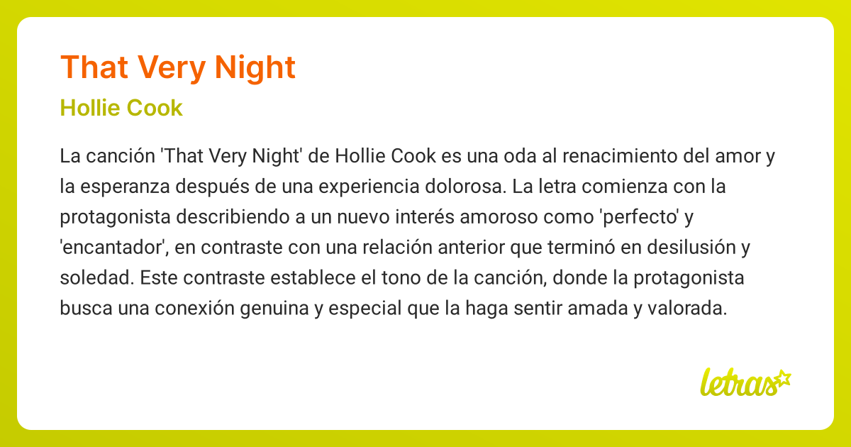 Significado de la canción THAT VERY NIGHT (Hollie Cook) - LETRAS.COM