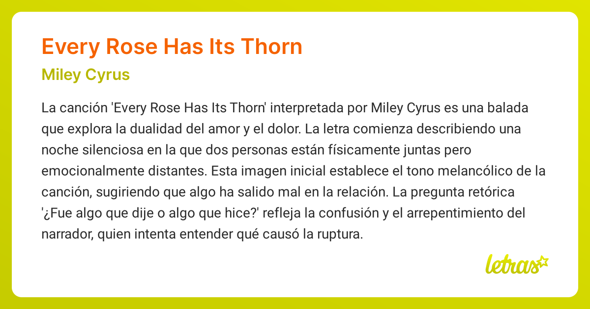 Significado de la canción EVERY ROSE HAS ITS THORN (Miley Cyrus ...