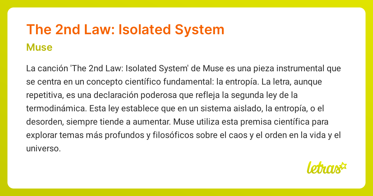 Significado de la canción THE 2ND LAW: ISOLATED SYSTEM (Muse) - LETRAS.COM