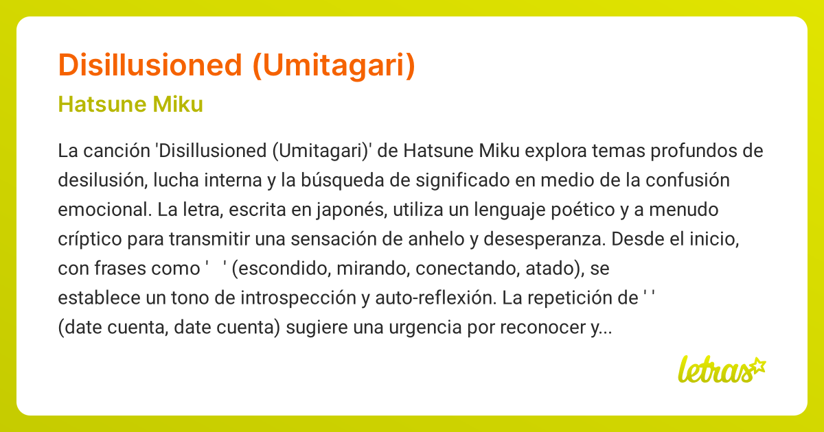 Significado de la canción DISILLUSIONED (UMITAGARI) (Hatsune Miku ...