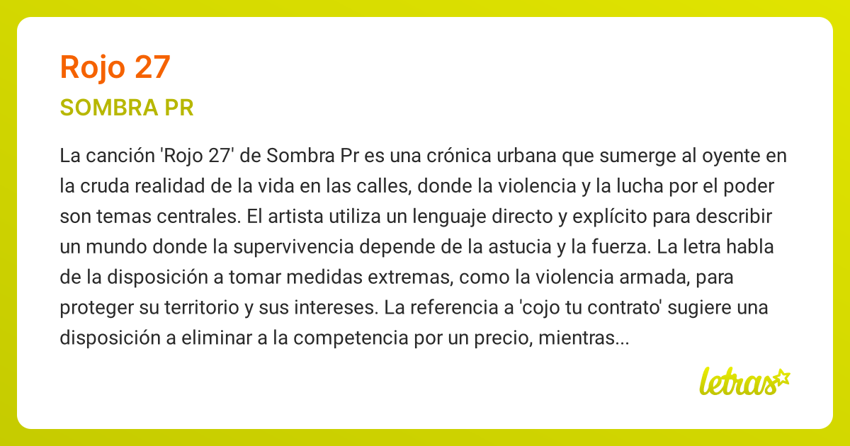 Significado de la canción ROJO 27 (SOMBRA PR) - LETRAS.COM