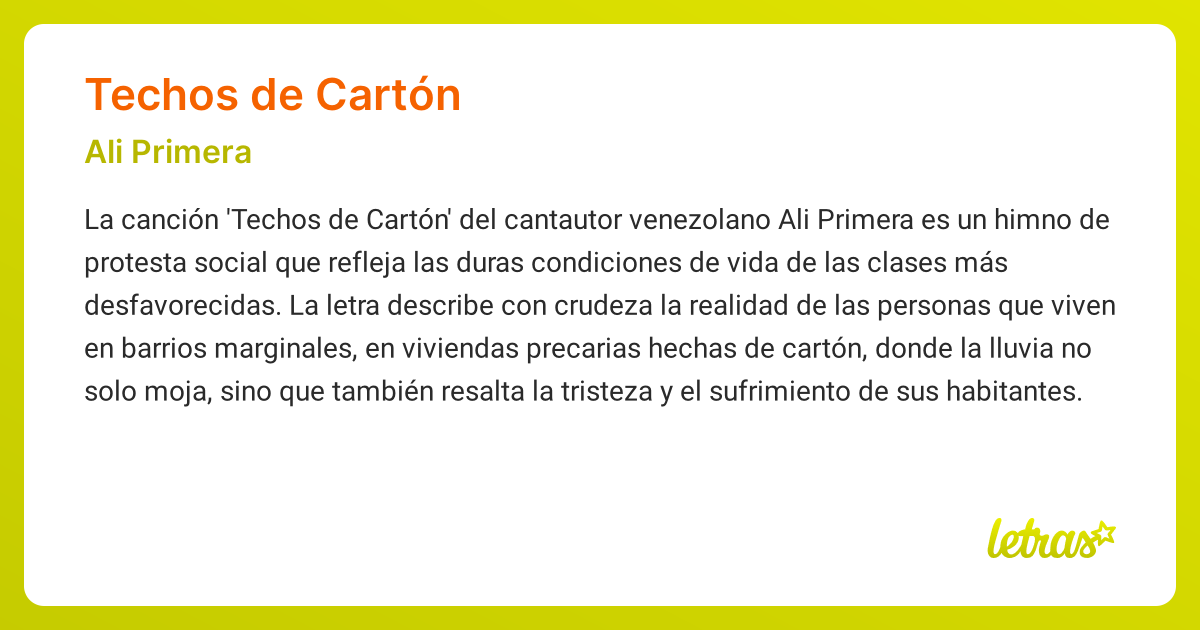 Significado de la canción TECHOS DE CARTÓN (Ali Primera) - LETRAS.COM