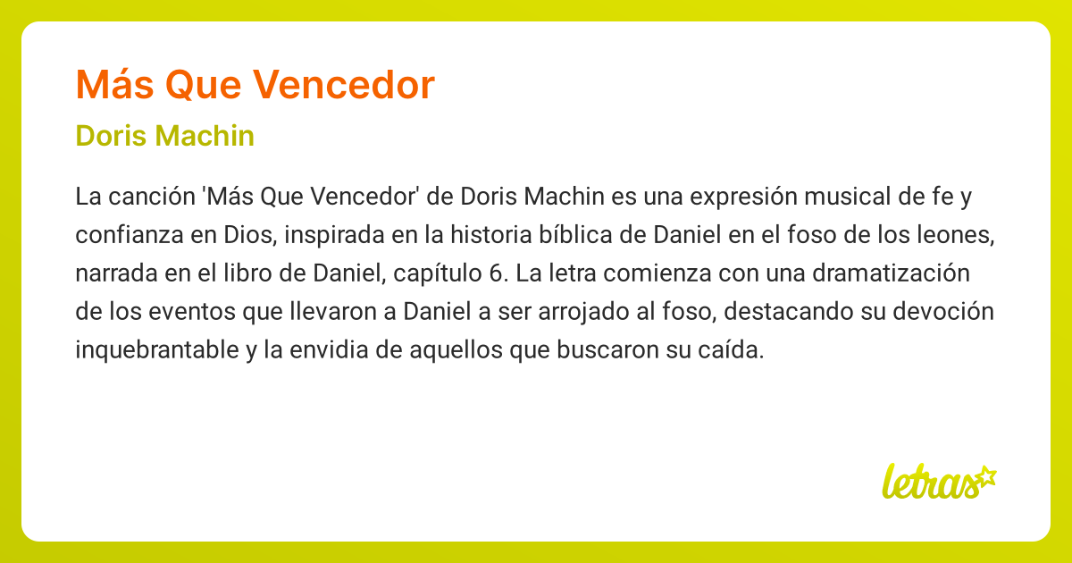 Significado de la canción MÁS QUE VENCEDOR (Doris Machin) - LETRAS.COM