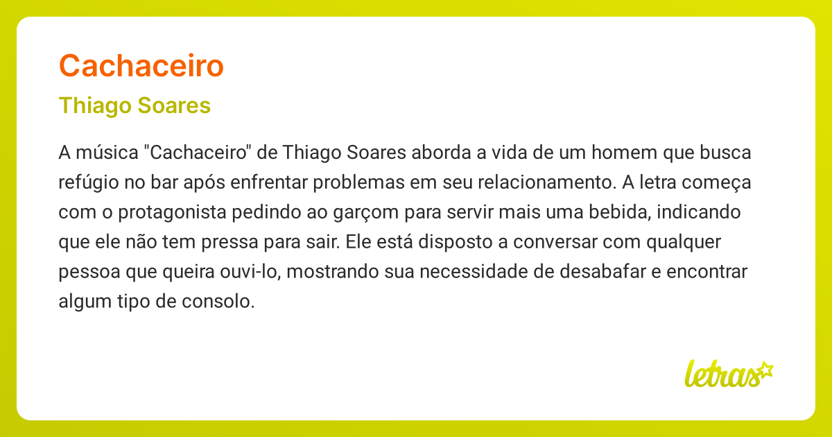 Significado da música CACHACEIRO (Thiago Soares) - LETRAS.MUS.BR
