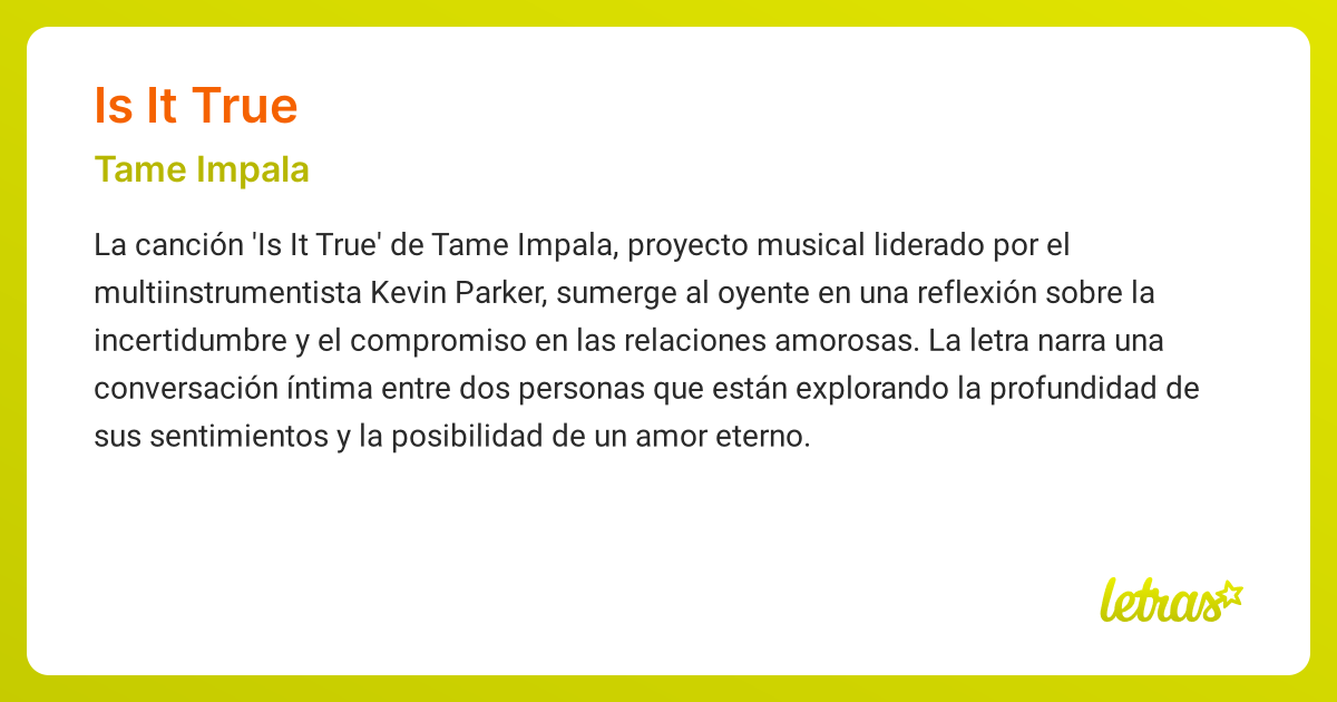 Significado de la canción IS IT TRUE (Tame Impala) - LETRAS.COM