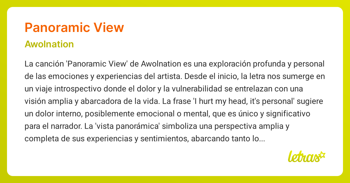 Significado de la canción PANORAMIC VIEW (Awolnation) - LETRAS.COM
