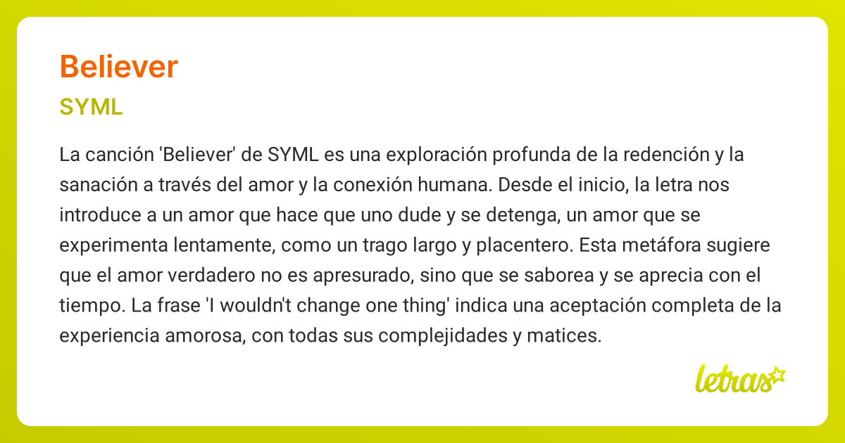Significado de la canción BELIEVER (SYML) - LETRAS.COM