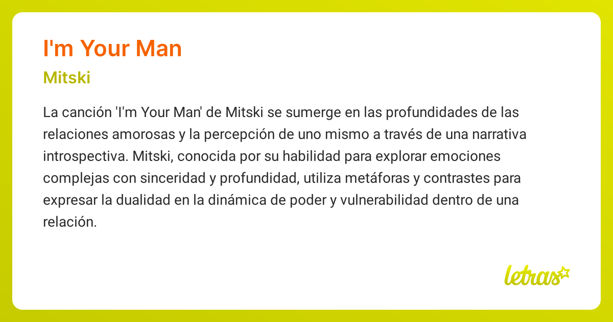 Significado de la canción I'M YOUR MAN (Mitski) - LETRAS.COM