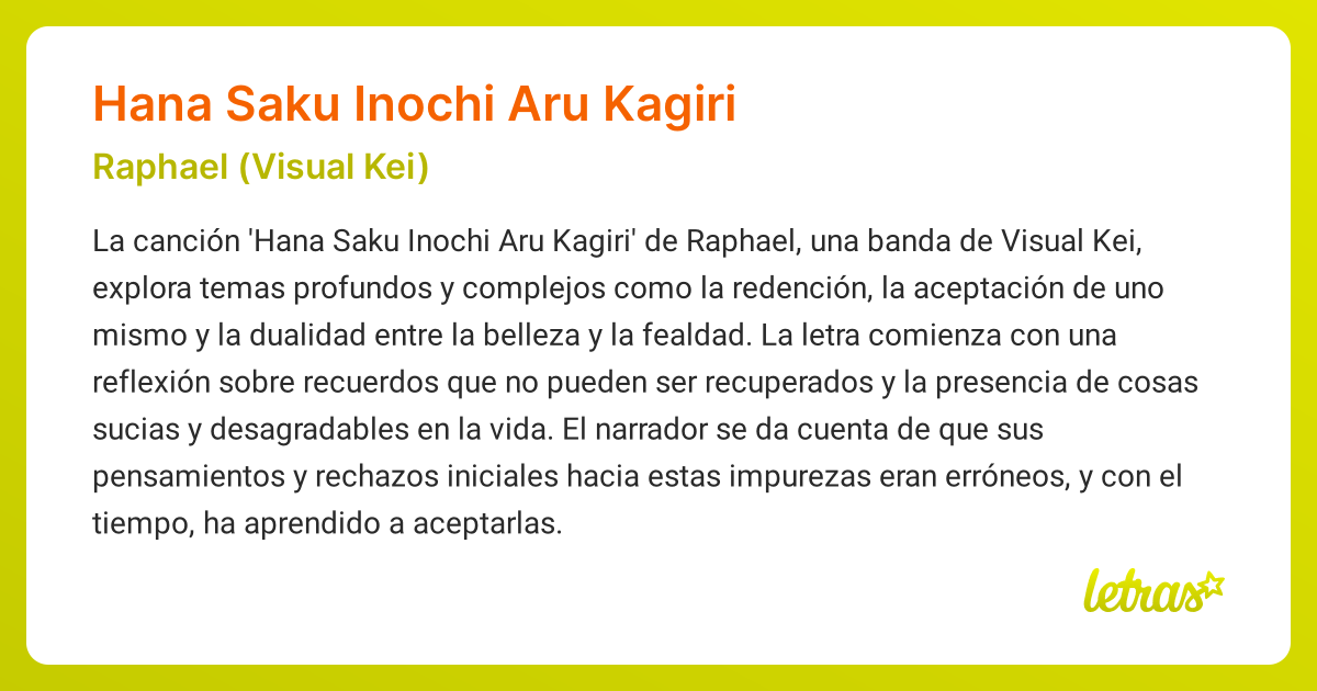 Significado de la canción HANA SAKU INOCHI ARU KAGIRI (Raphael (Visual ...