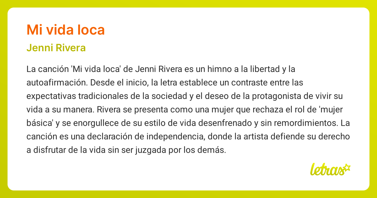 Significado de la canción MI VIDA LOCA (Jenni Rivera) - LETRAS.COM