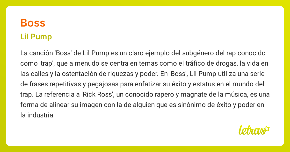 Significado de la canción BOSS (Lil Pump) - LETRAS.COM