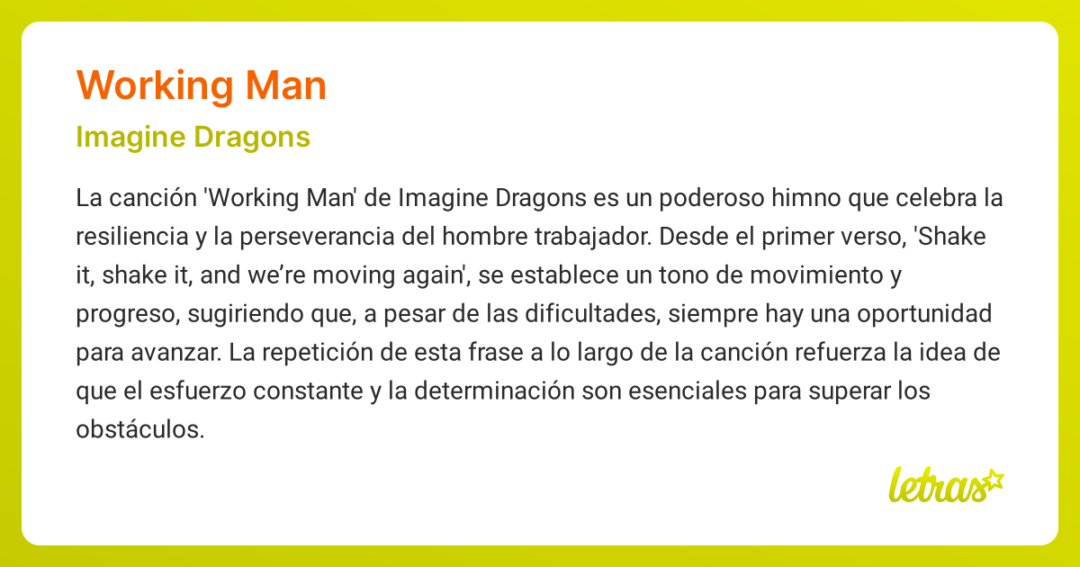 Significado de la canción WORKING MAN (Imagine Dragons) - LETRAS.COM