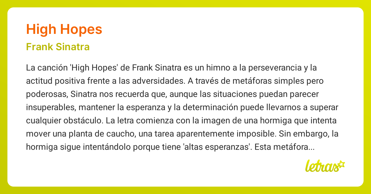 Significado de la canción HIGH HOPES (Frank Sinatra) - LETRAS.COM