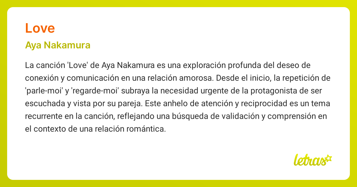Significado de la canción LOVE (Aya Nakamura) - LETRAS.COM