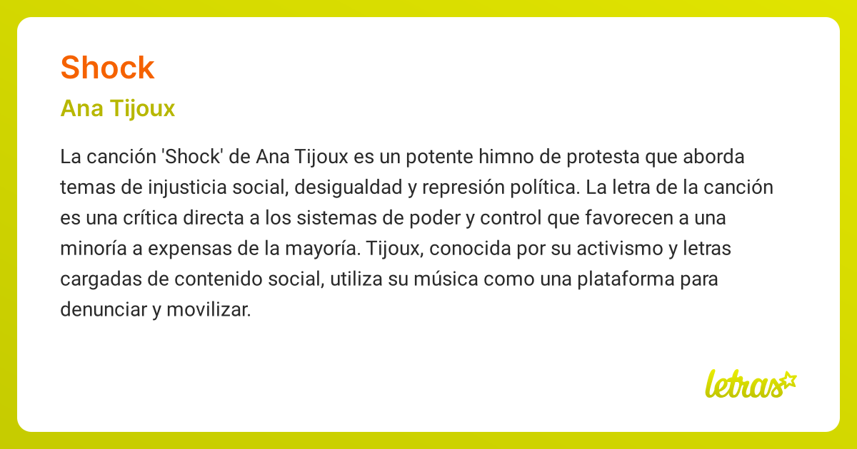Significado de la canción SHOCK (Ana Tijoux) - LETRAS.COM