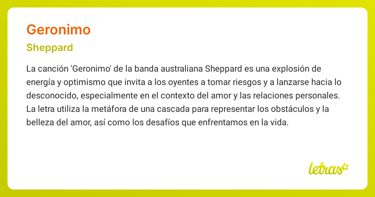 Significado de la canción GERONIMO (Sheppard) - LETRAS.COM