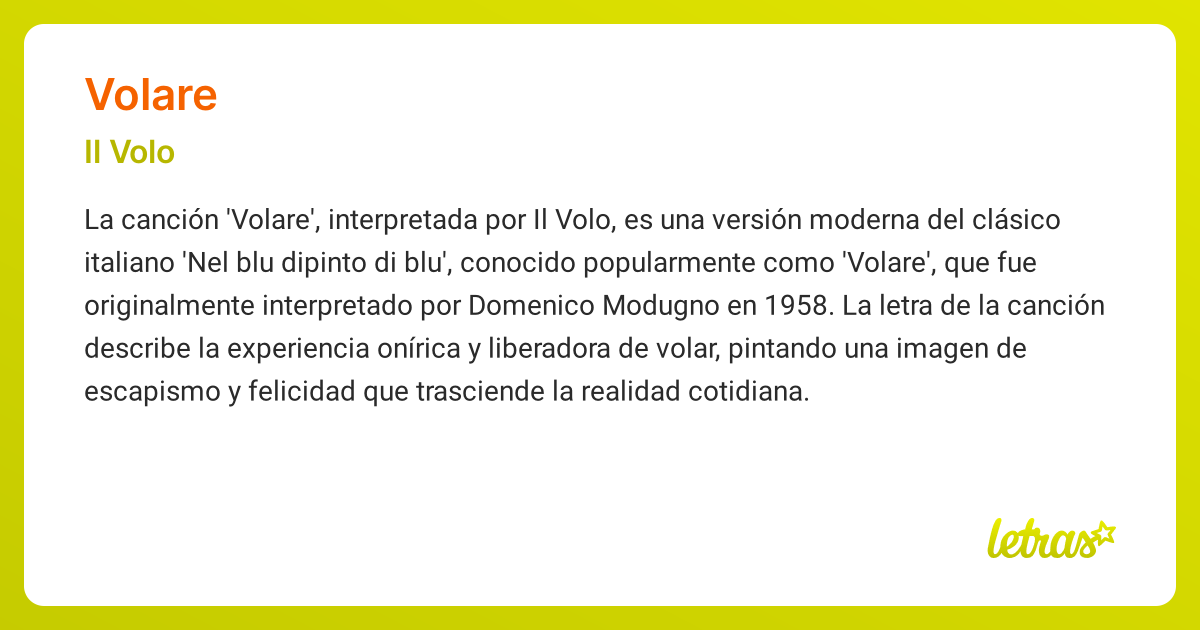 Significado de la canción VOLARE (Il Volo) - LETRAS.COM