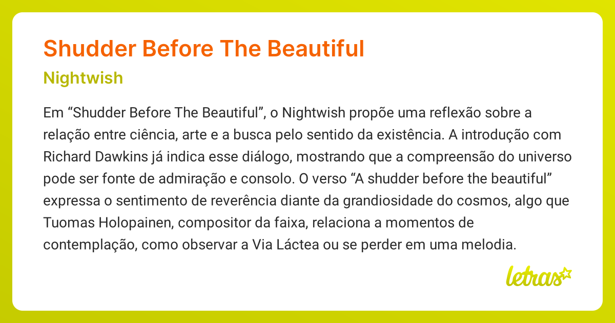 Significado da música SHUDDER BEFORE THE BEAUTIFUL (Nightwish) - LETRAS ...