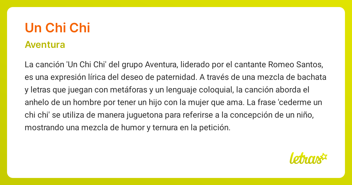 Significado de la canción UN CHI CHI (Aventura) - LETRAS.COM