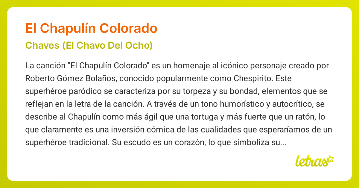 Significado de la canción EL CHAPULÍN COLORADO (Chaves (El Chavo Del ...
