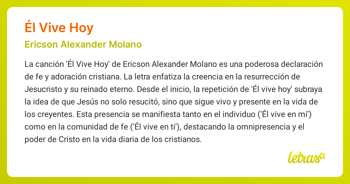 Significado de la canción ÉL VIVE HOY (Ericson Alexander Molano ...
