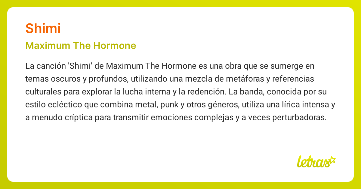 Significado de la canción SHIMI (Maximum The Hormone) - LETRAS.COM