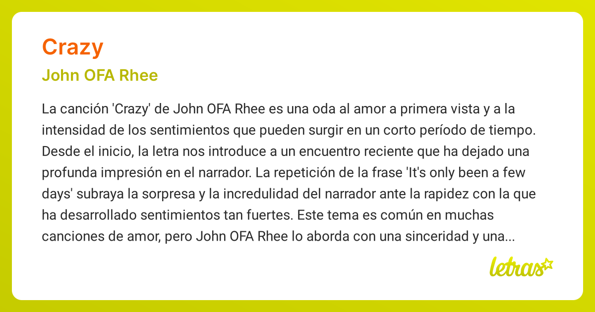 Significado de la canción CRAZY (John OFA Rhee) - LETRAS.COM