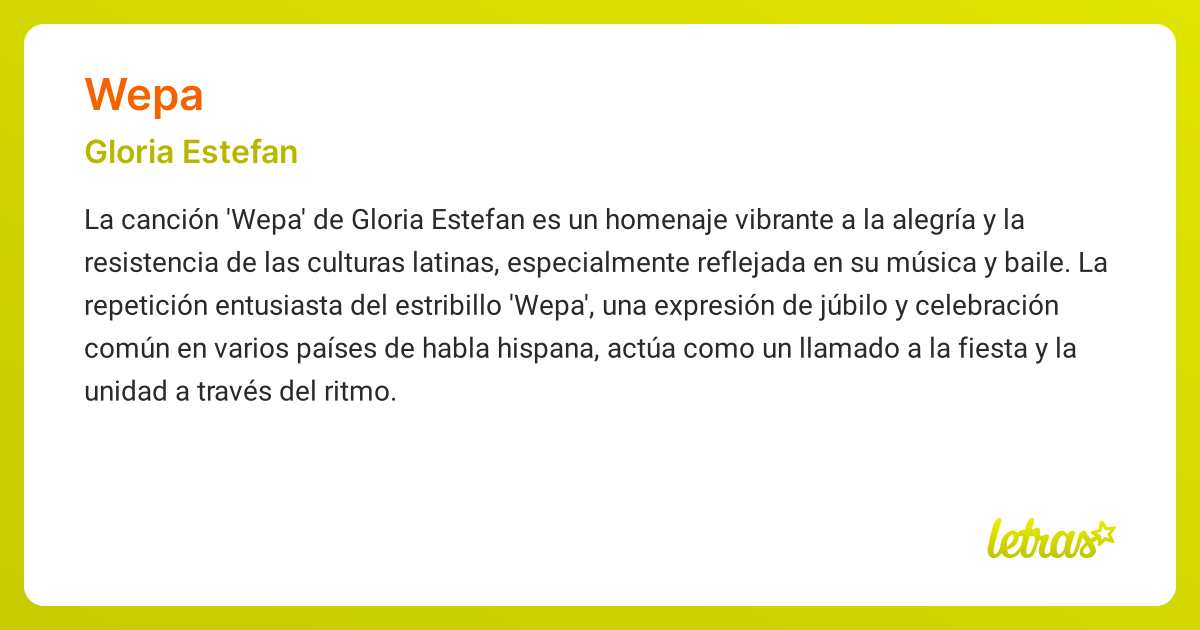 Significado de la canción WEPA (Gloria Estefan) - LETRAS.COM