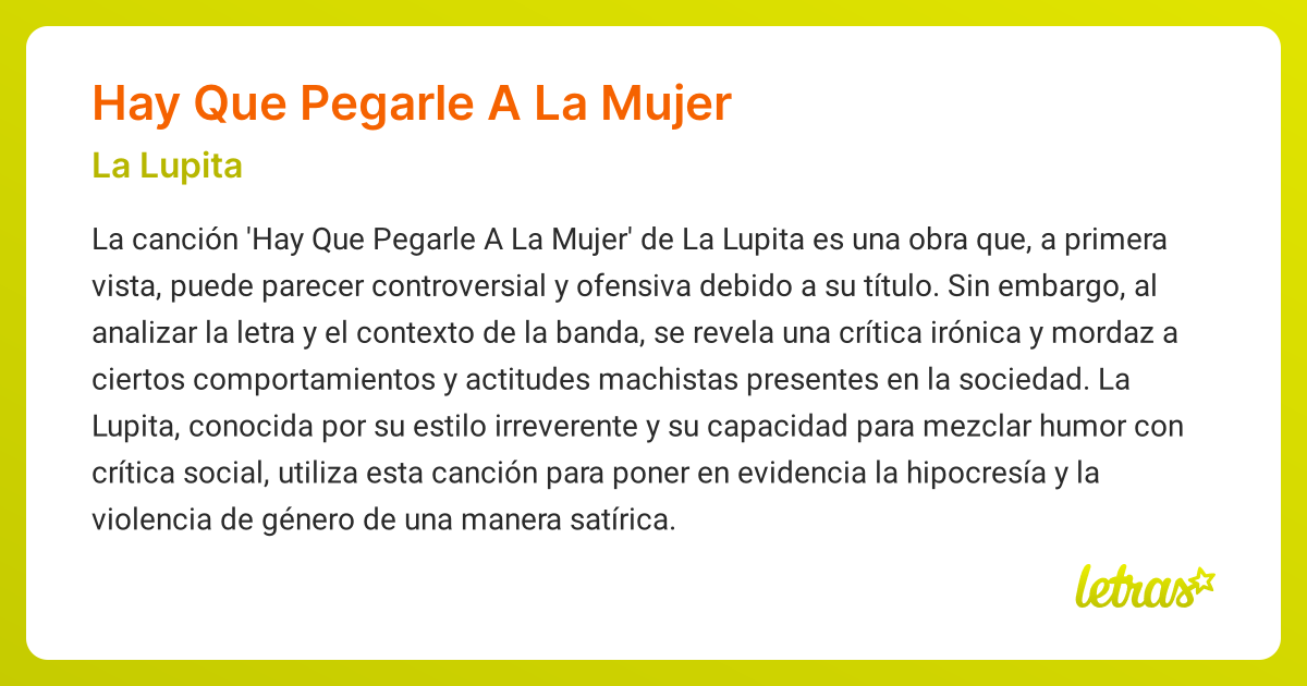Significado de la canción HAY QUE PEGARLE A LA MUJER (La Lupita ...