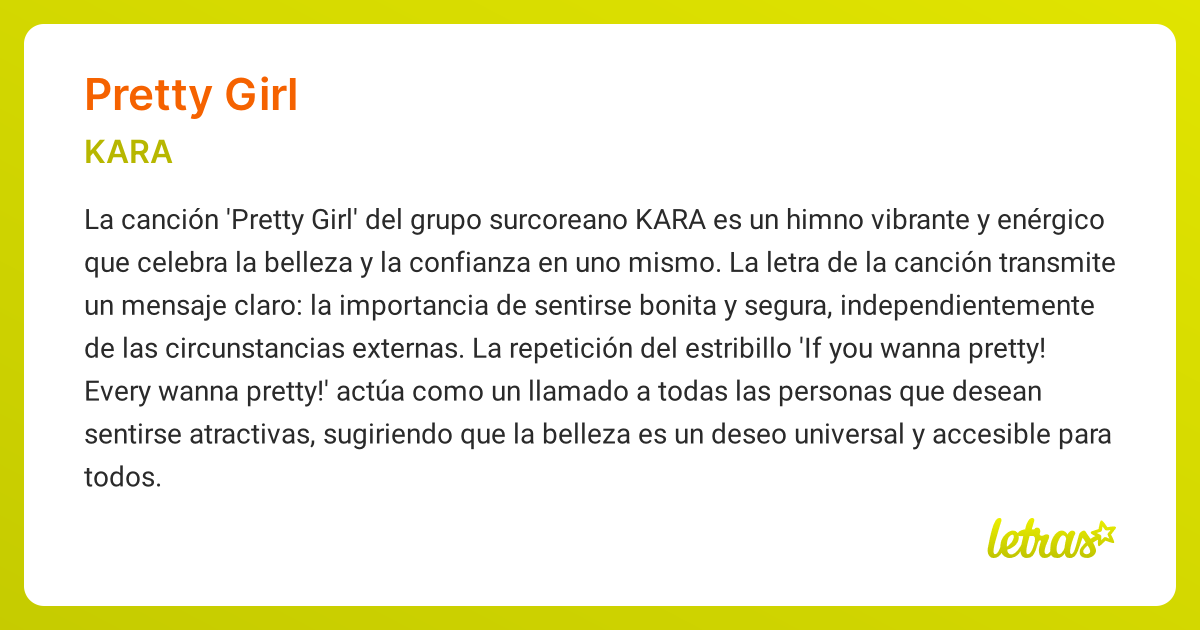 Significado de la canción PRETTY GIRL (KARA) - LETRAS.COM