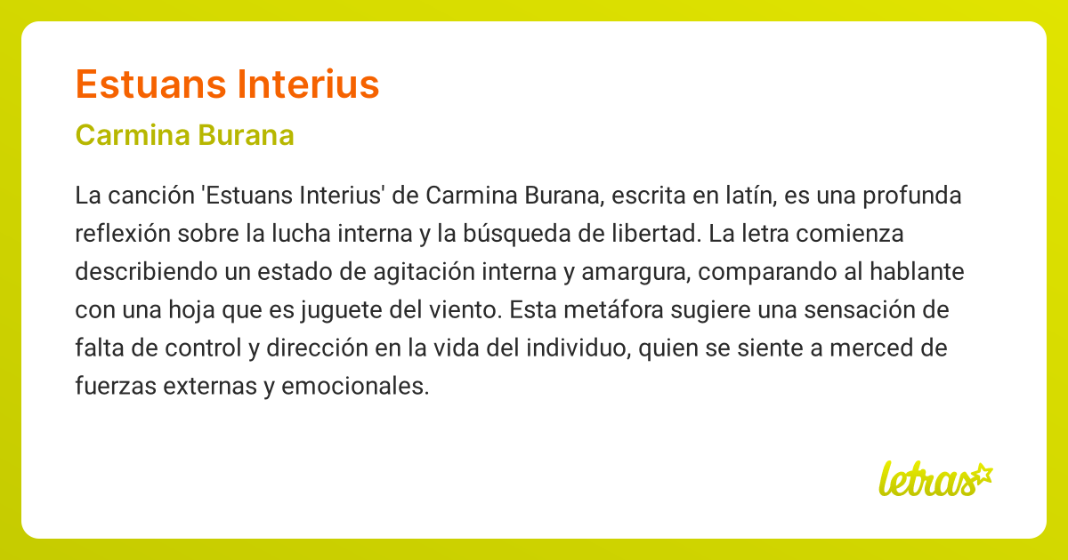 Significado de la canción ESTUANS INTERIUS (Carmina Burana) - LETRAS.COM