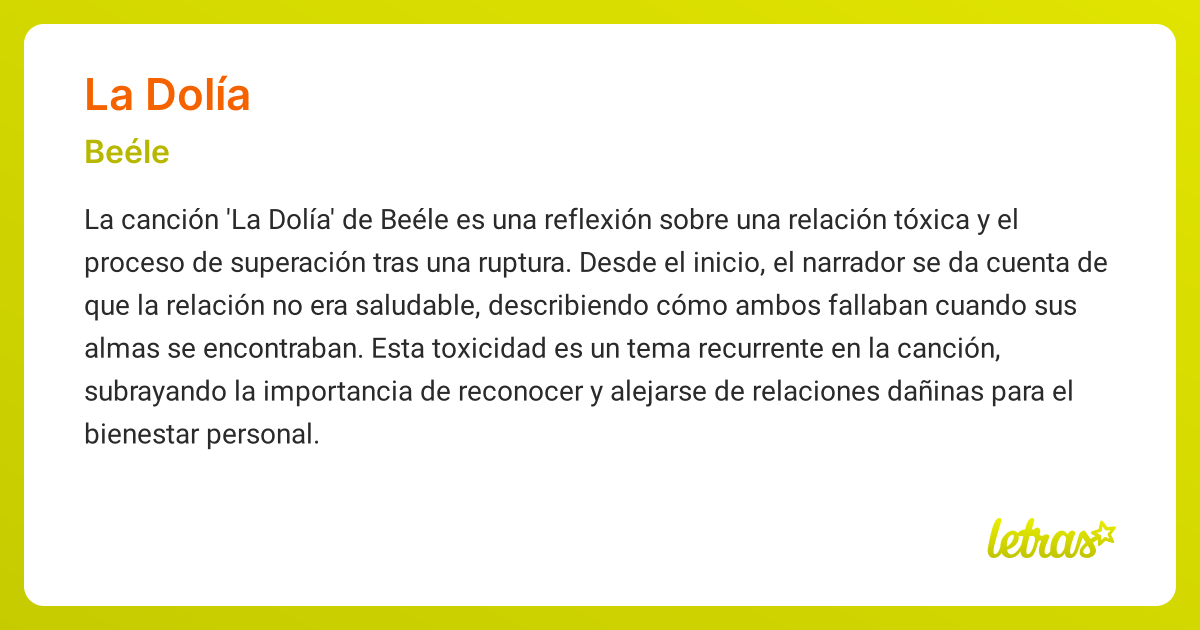 Significado de la canción LA DOLÍA (Beéle) - LETRAS.COM