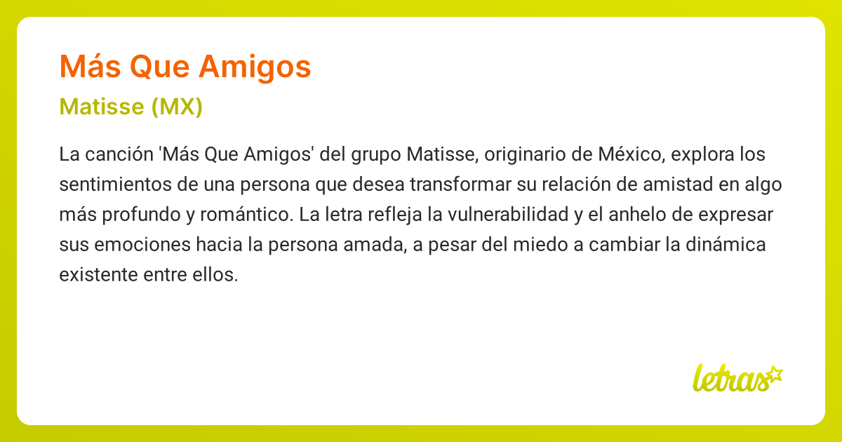 Significado de la canción MÁS QUE AMIGOS (Matisse (MX)) - LETRAS.COM
