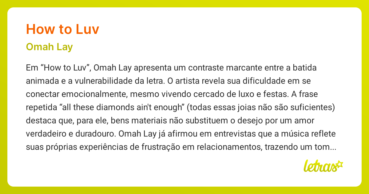 Significado da música HOW TO LUV (Omah Lay) - LETRAS.MUS.BR