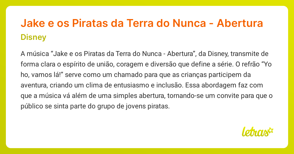 Significado da música Jake e os Piratas da Terra do Nunca - Abertura ...
