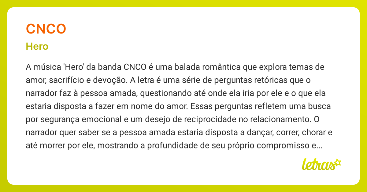 Significado da música CNCO (Hero) - LETRAS.MUS.BR