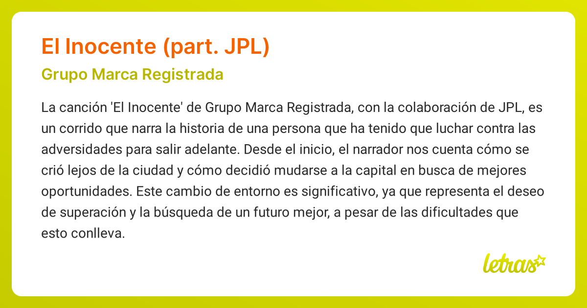 Significado de la canción EL INOCENTE (PART. JPL) (Grupo Marca ...