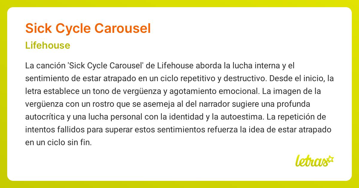 Significado de la canción SICK CYCLE CAROUSEL (Lifehouse) - LETRAS.COM