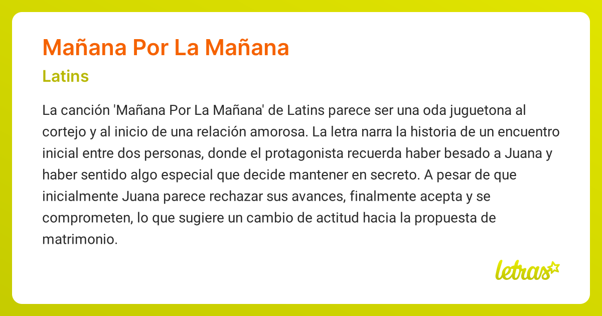 Significado de la canción MAÑANA POR LA MAÑANA (Latins) - LETRAS.COM