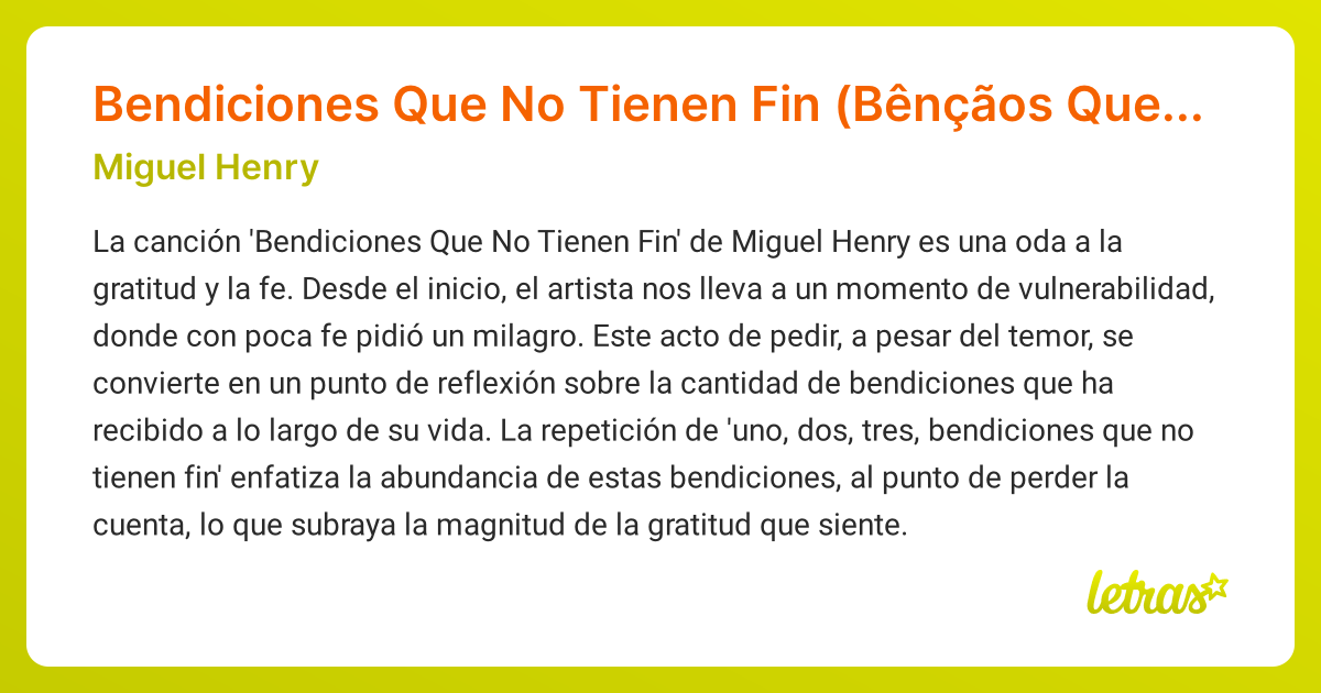 Significado de la canción Bendiciones Que No Tienen Fin (Bênçãos Que ...