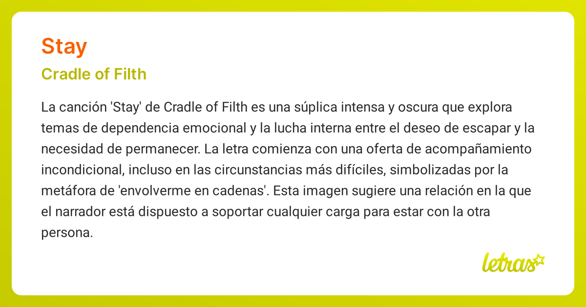 Significado de la canción STAY (Cradle of Filth) - LETRAS.COM