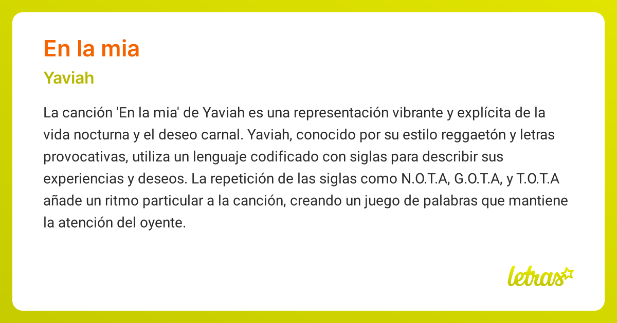 Significado de la canción EN LA MIA (Yaviah) - LETRAS.COM