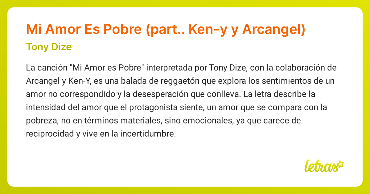 Significado de la canción Mi Amor Es Pobre (part.. Ken-y y Arcangel ...